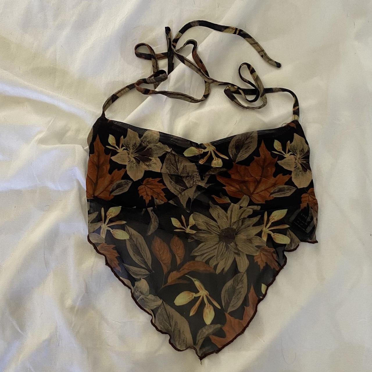 -Small fall crop top -Sheer fabric with leaf... - Depop