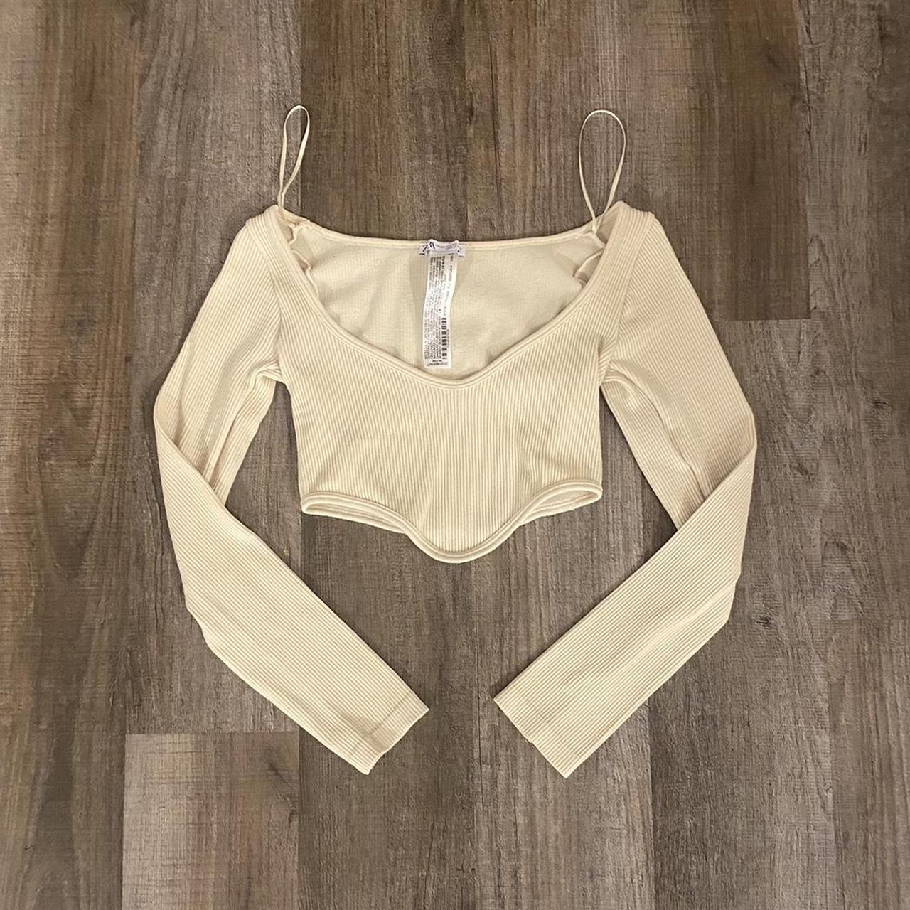 ZARA Cream Crop Top - Long Sleeve #ZARA #Crop-top... - Depop