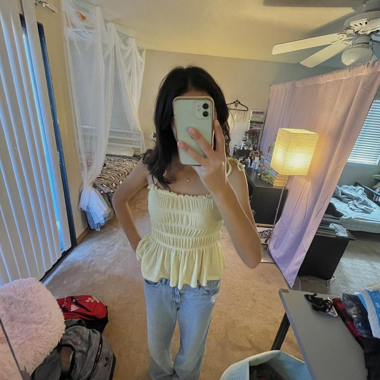 cotton on pastel yellow tank top ruched tank with... - Depop