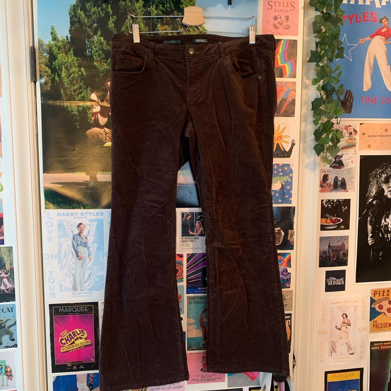 brown velvet low rise flare pants... - Depop