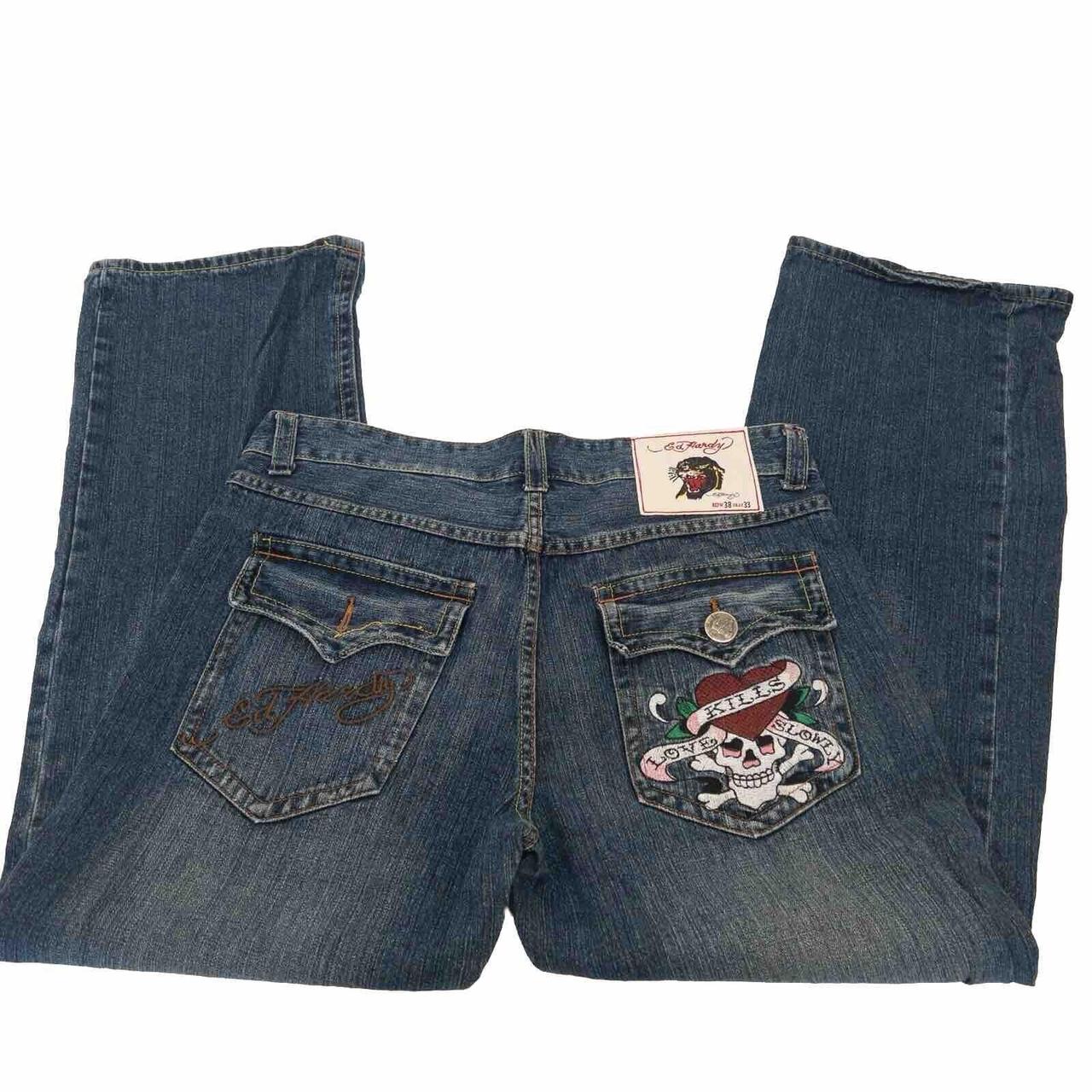 Ed Hardy Mens Jeans Baggy Wide Leg Mens 38x32 Love... - Depop