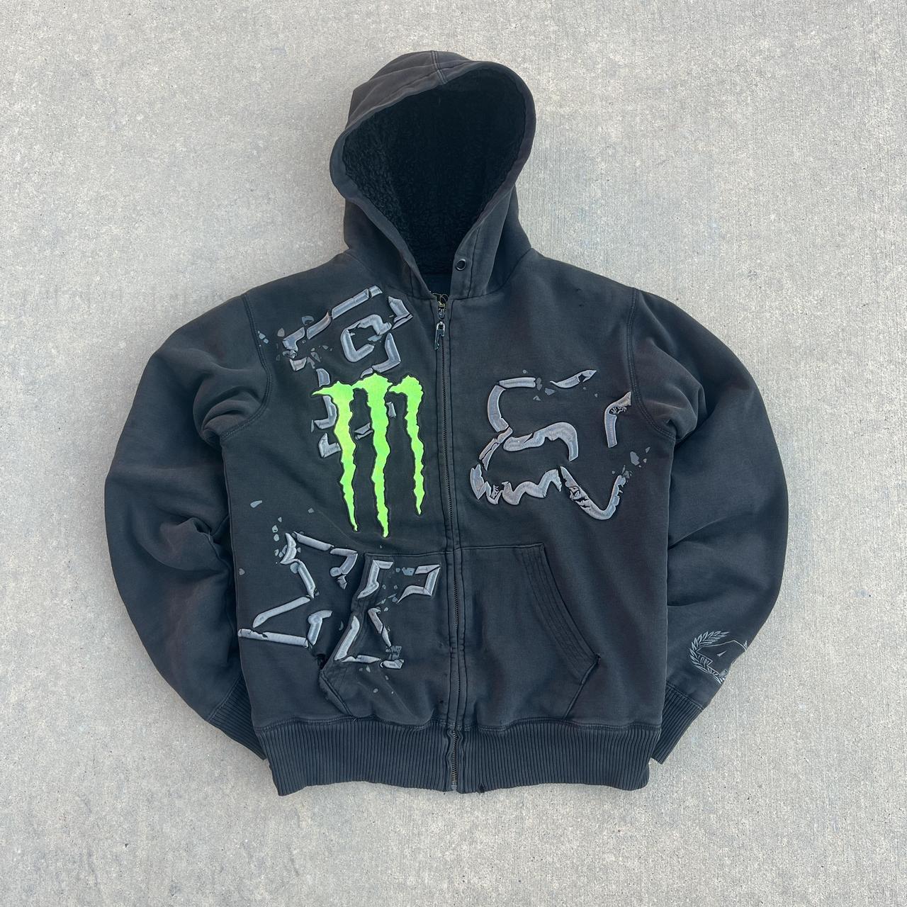 Monster Energy Fox Racing Zip up Hoodie Crazy... - Depop