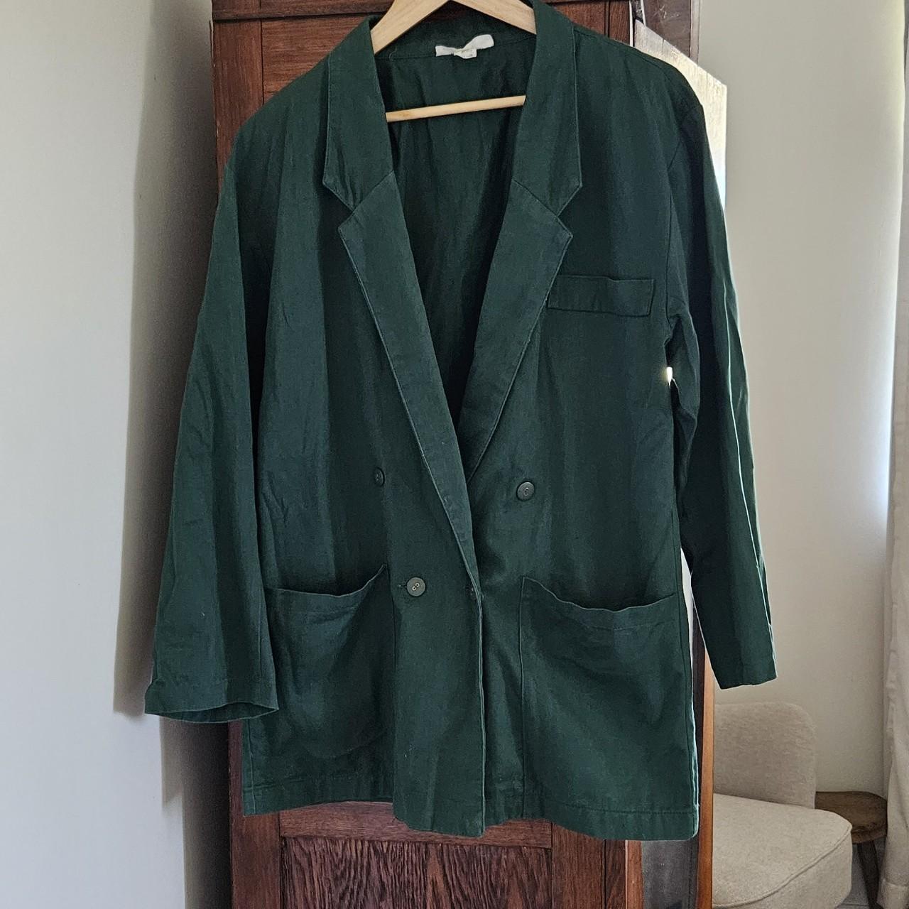 Cotton dark green thin jacket. Has double breasted... - Depop