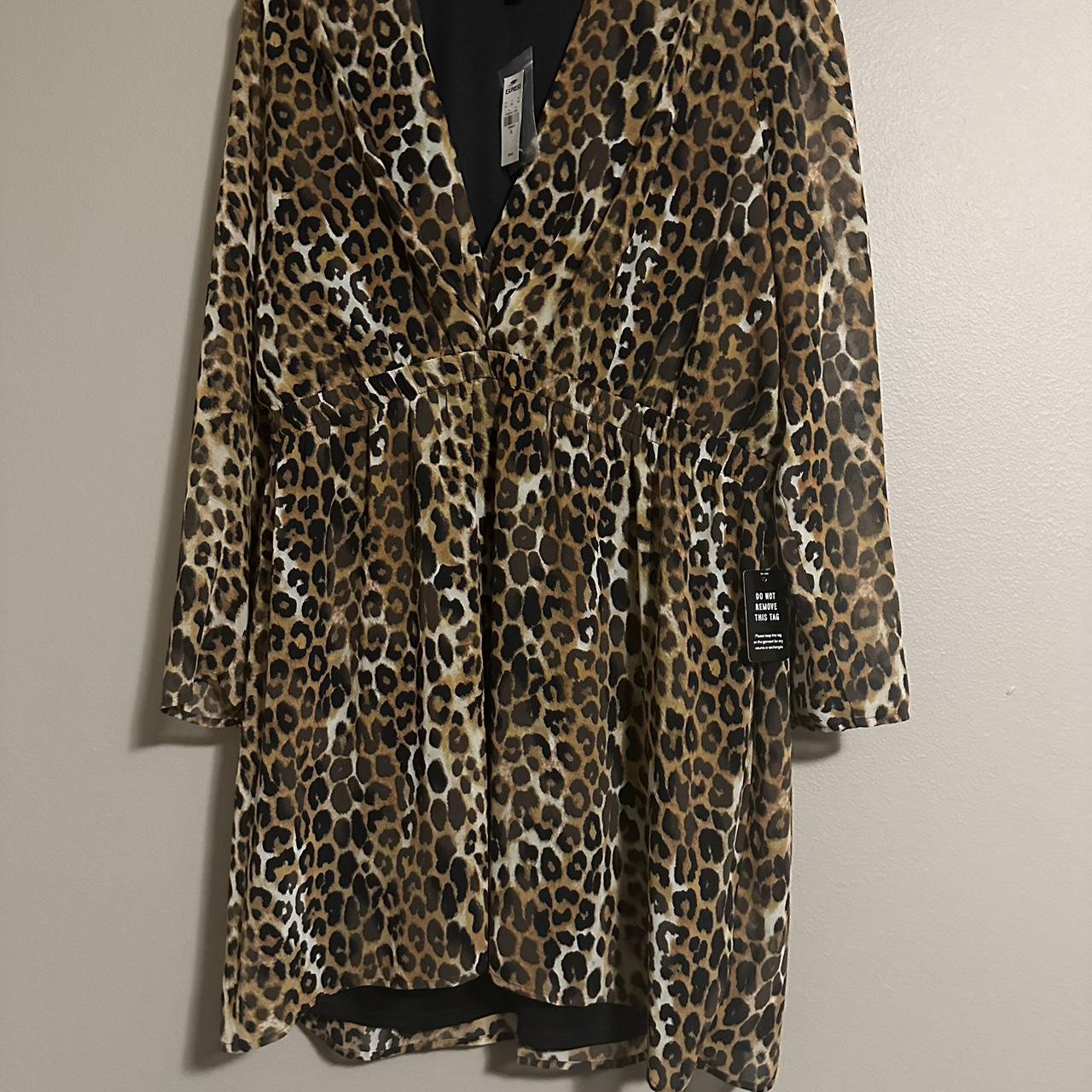 Express Dress Womens X-Large Brown Black Leopard... - Depop