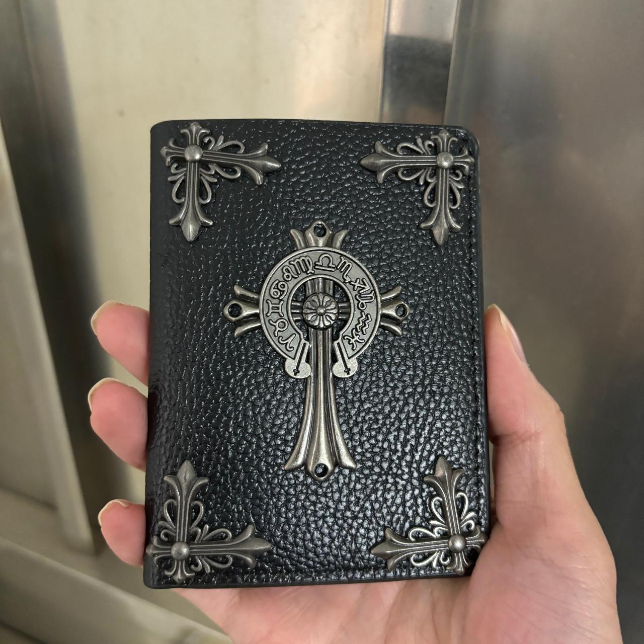 Vintage Silver Sword and Cross Leather Wallet,Dice... | Depop