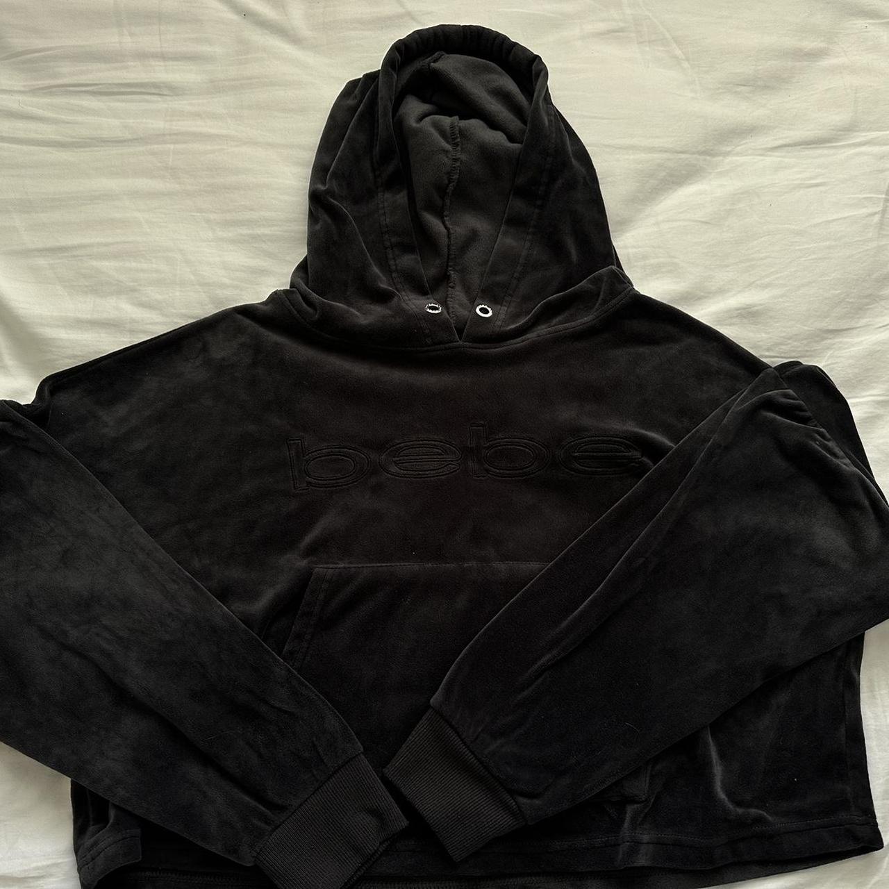 bebe velour cropped hoodie • size xl #bebe #y2k... - Depop