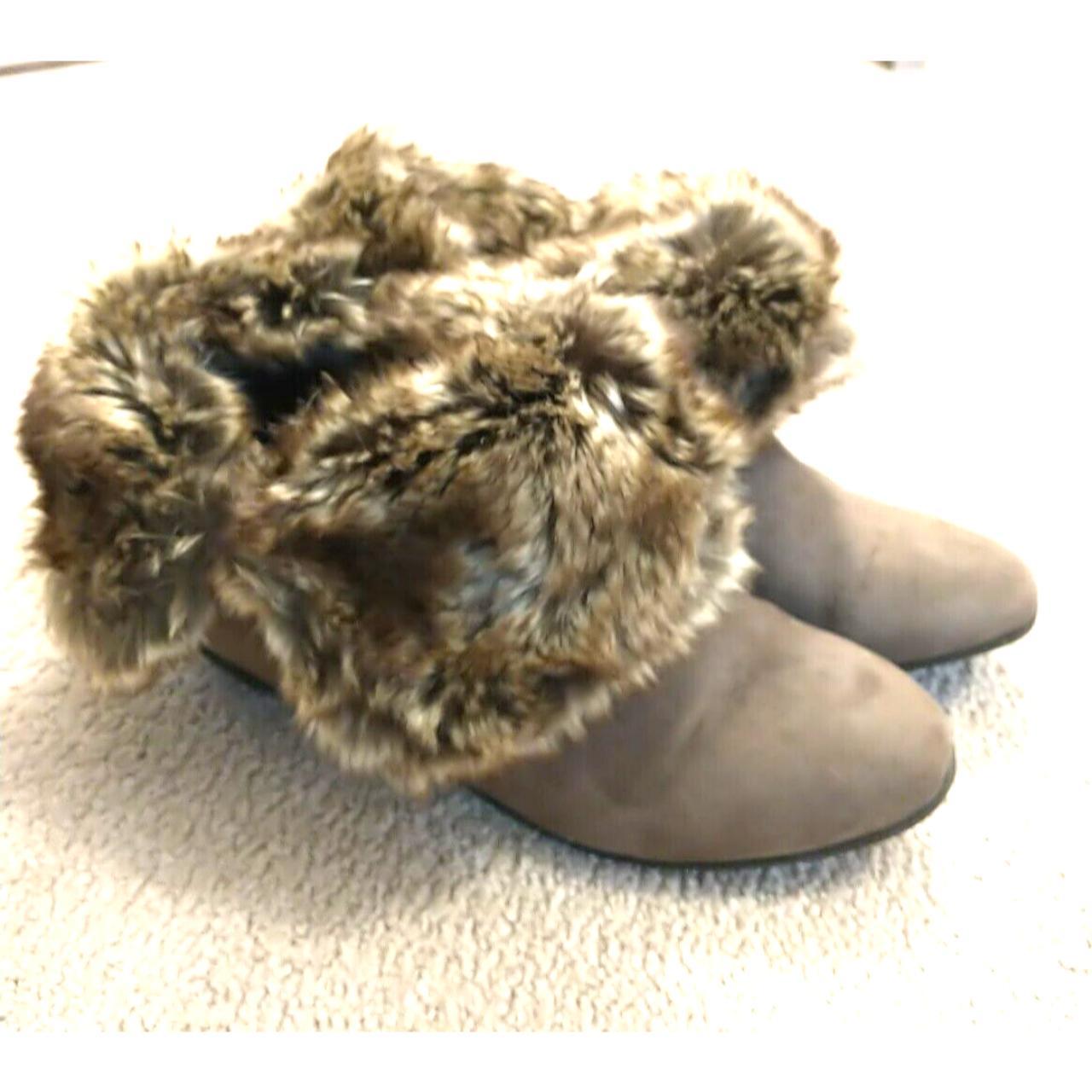 Bongo Light Brown Flat Faux Suede Fur Lined Foldover... - Depop