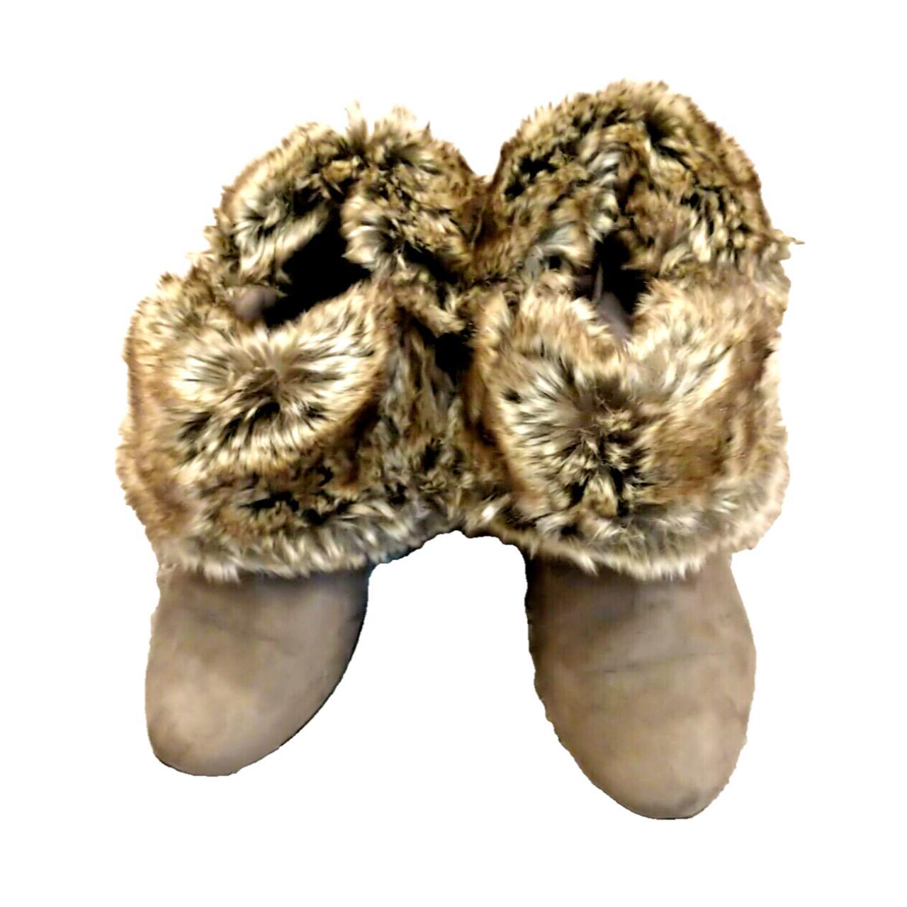 Bongo Light Brown Flat Faux Suede Fur Lined Foldover... - Depop