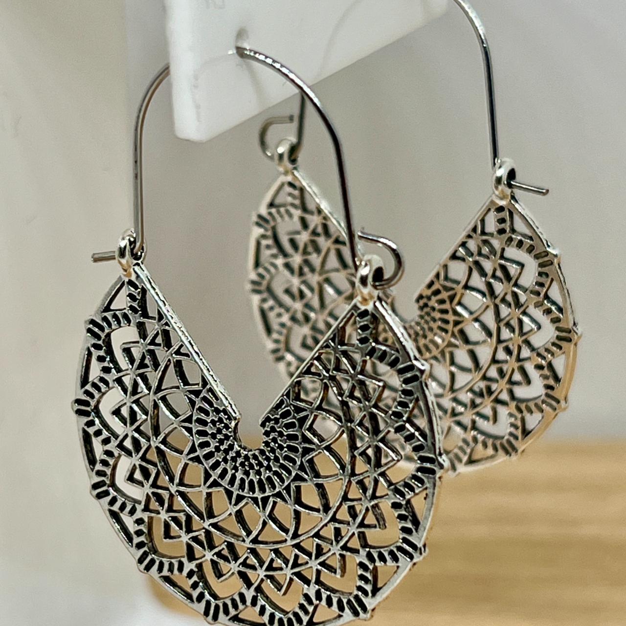 Boho Mandala Hoops - Antique Silver Style H 4.7CM W... - Depop