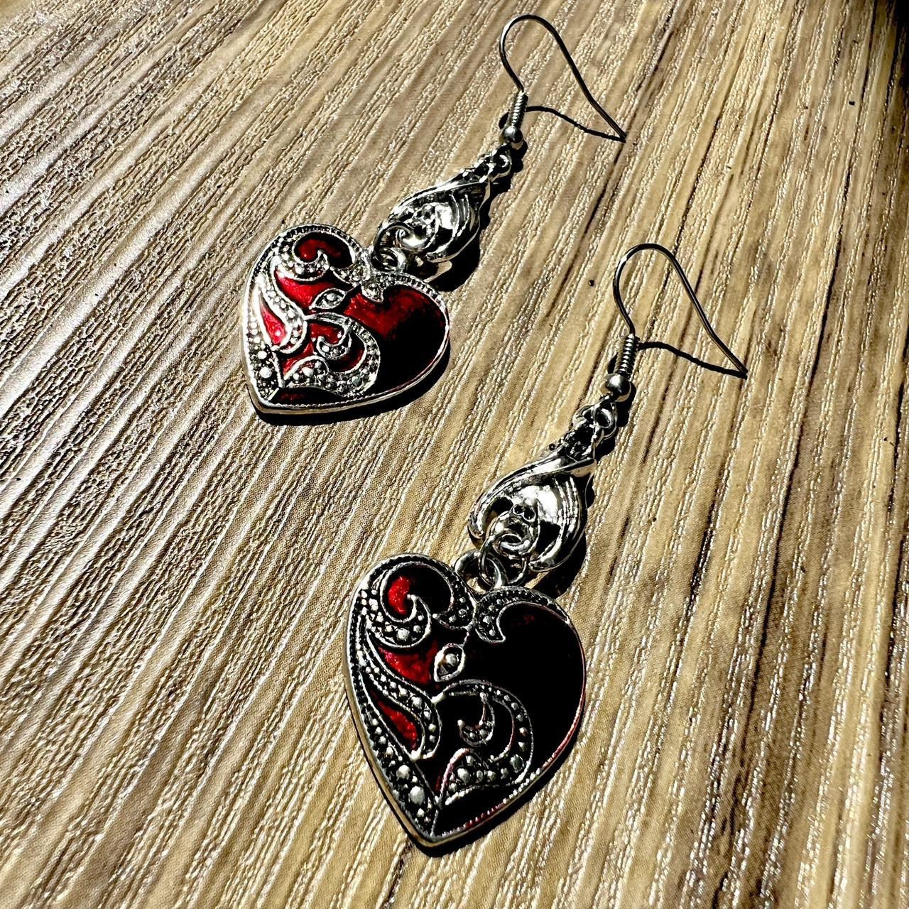 Gothic Vampire Blood Red & Silver Tone Bat Heart... | Depop