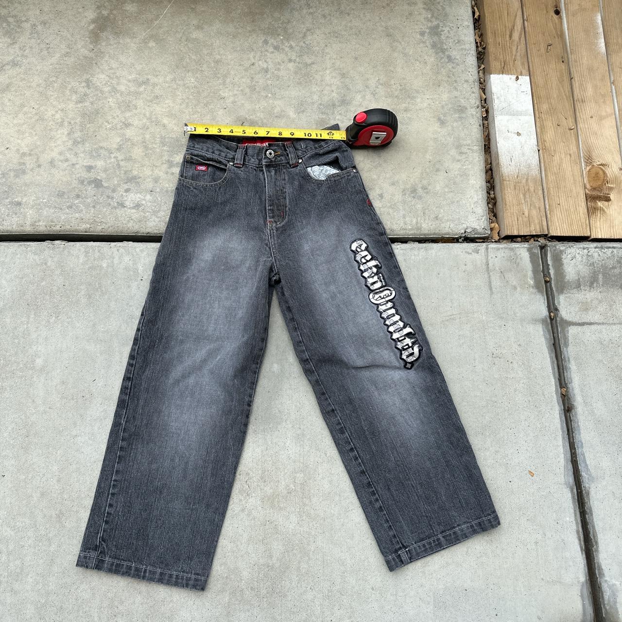 GREY ECKO UNLTD CRAZY EMBROIDERED PANTS FITS 5 FT... - Depop