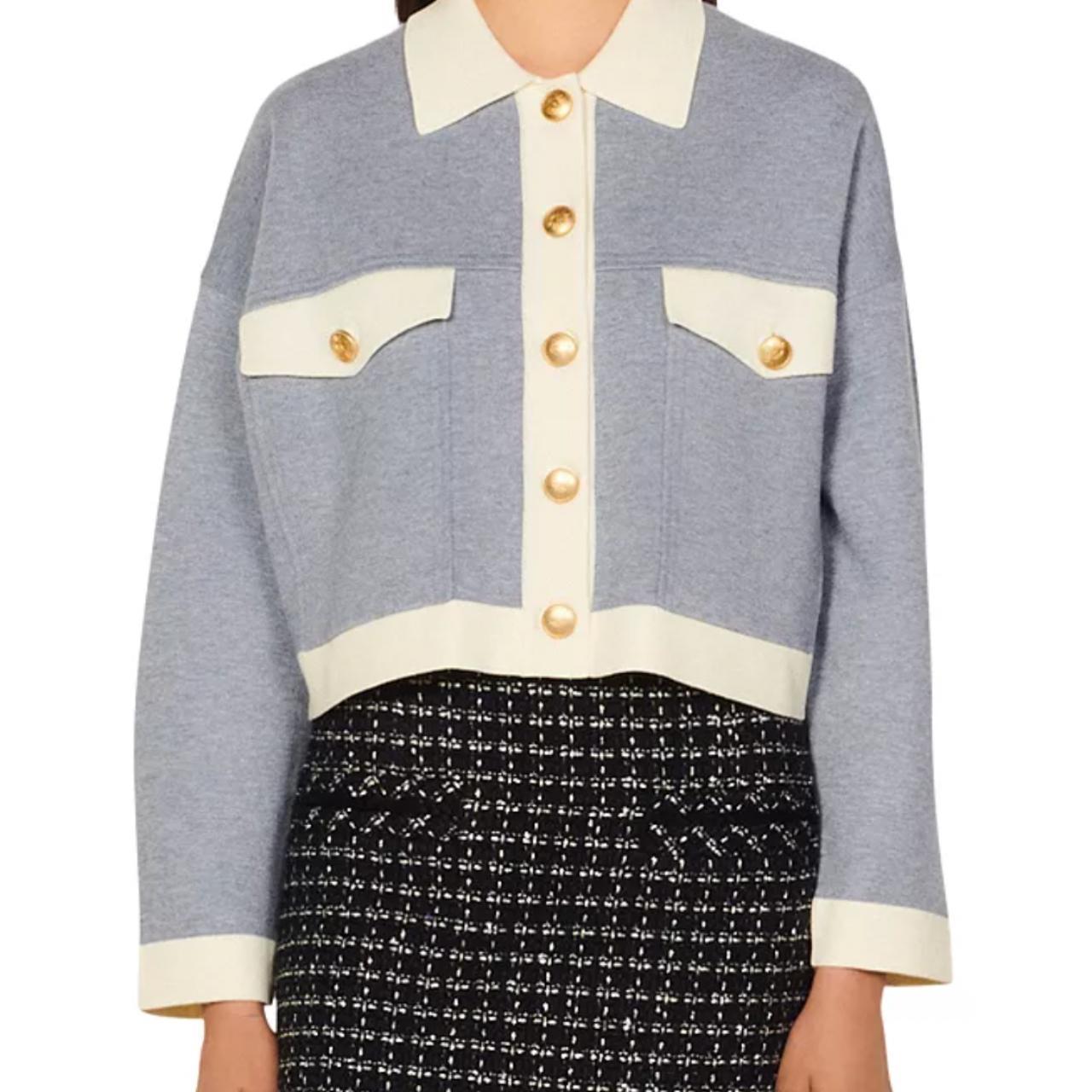 Sandro CHER blue cropped contrast trim... - Depop