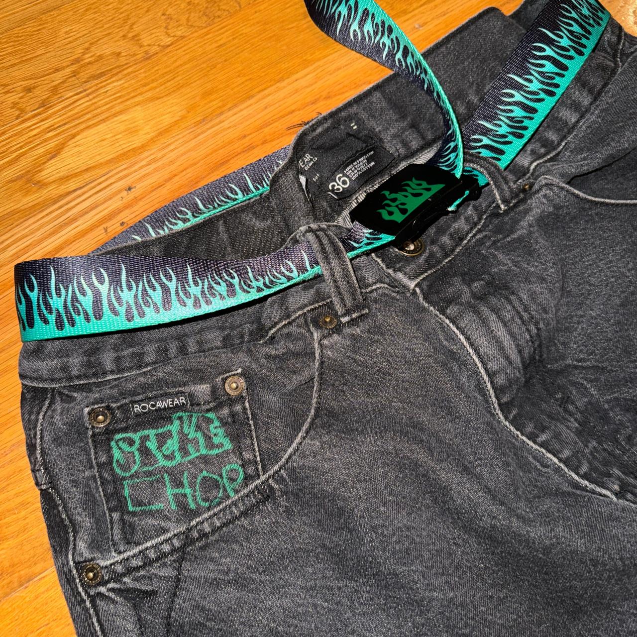 2000’s ROCAWEAR Jnco-Like Flaming Skull Green Custom... - Depop