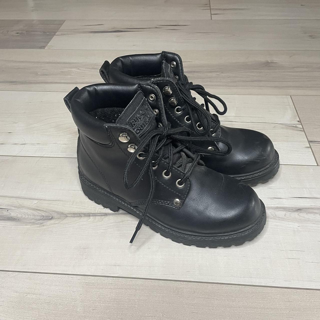 Rugged Outback Black faux leather work boots with... - Depop