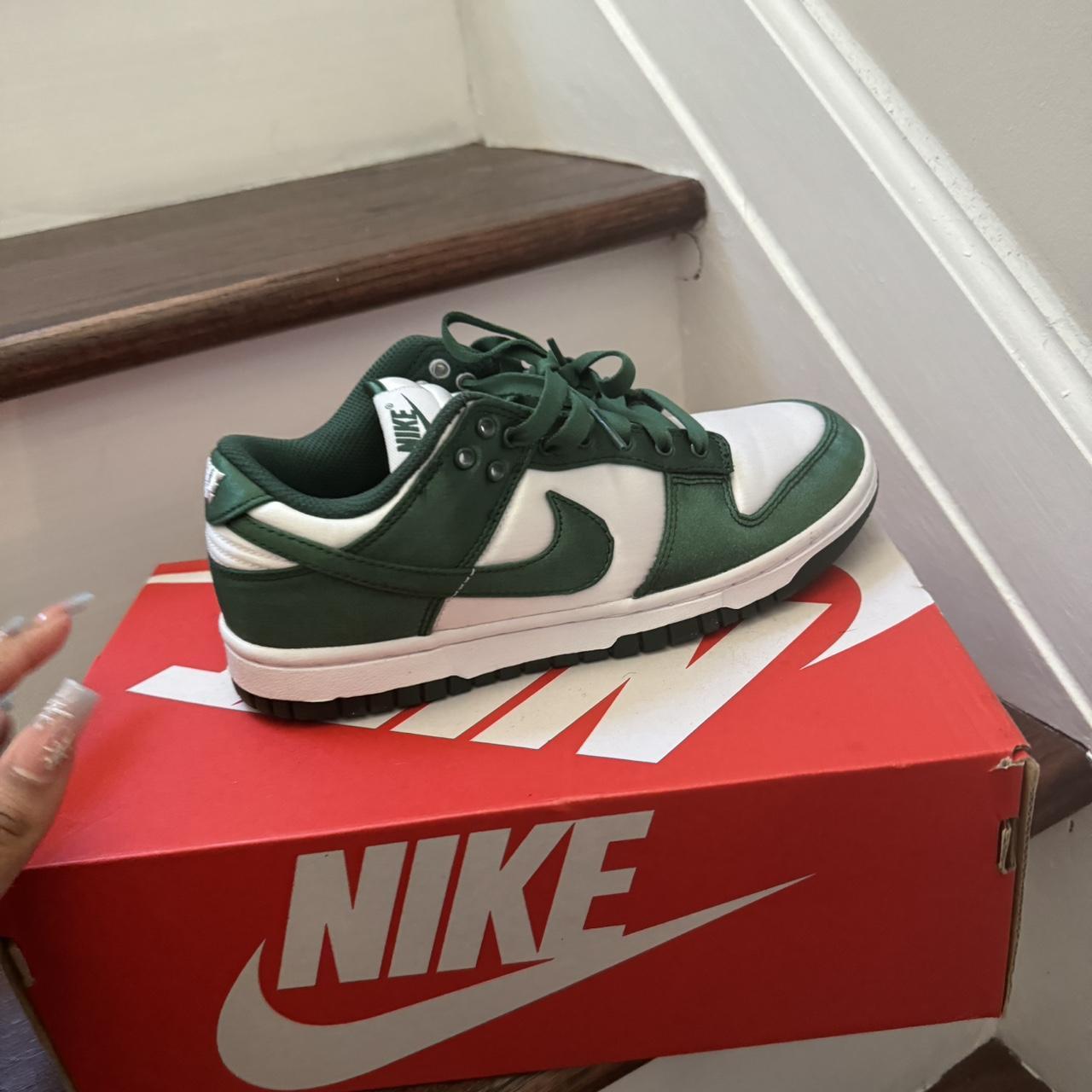 satin grey dunks worn once still new - Depop