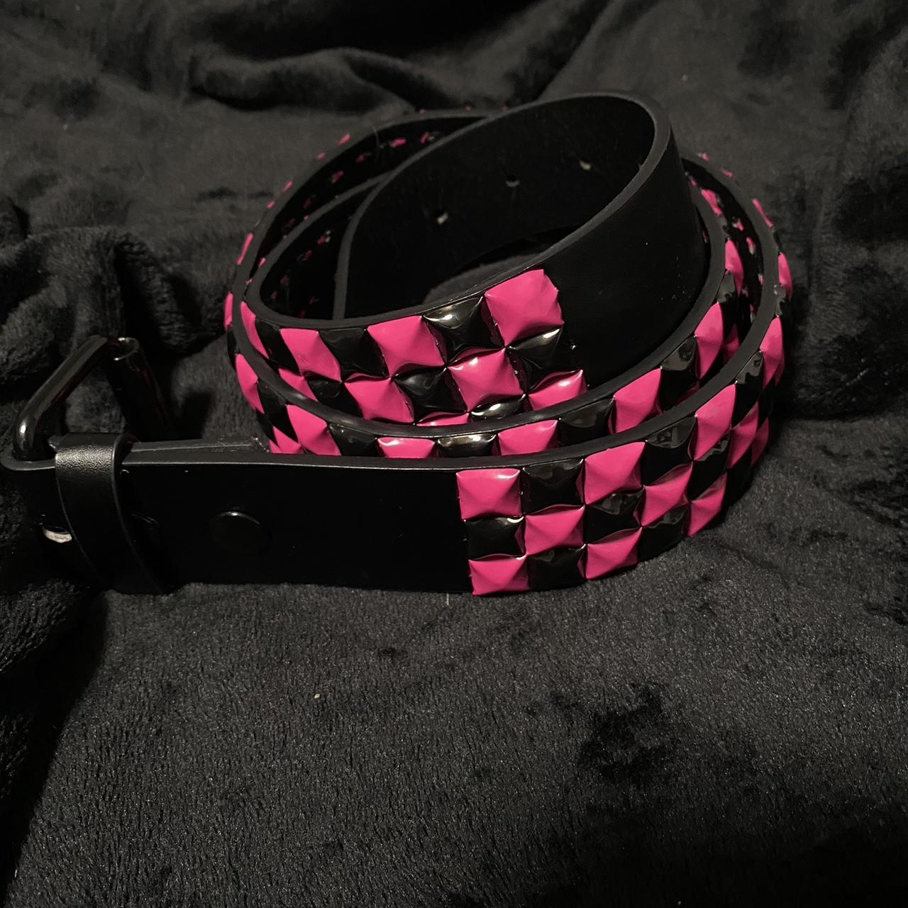 pink and black studded belt emo/scene/punk not 100%... - Depop