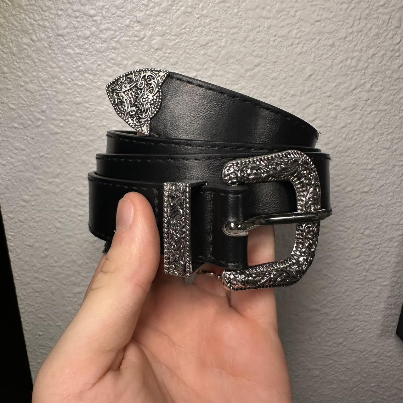 y2k 2000s vintage style belt, black leather belt... | Depop