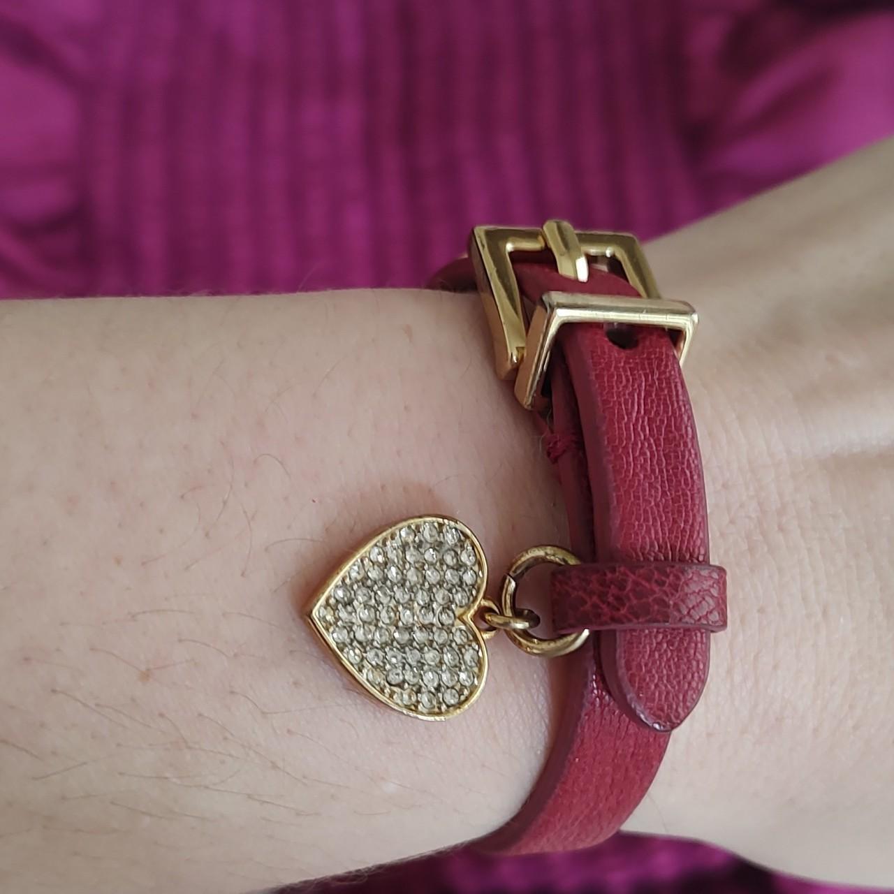 Maroon leather and gold tone Juicy Couture bracelet... - Depop