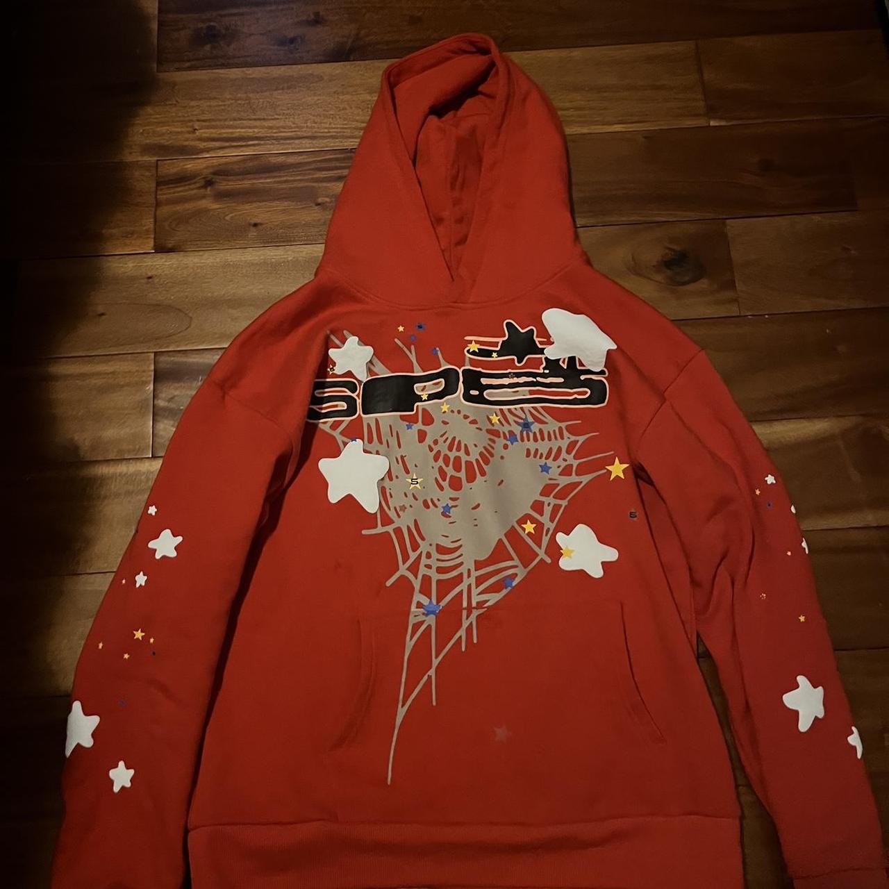 Sp5der Worldwide Red Angel Number 555 Hoodie - Depop