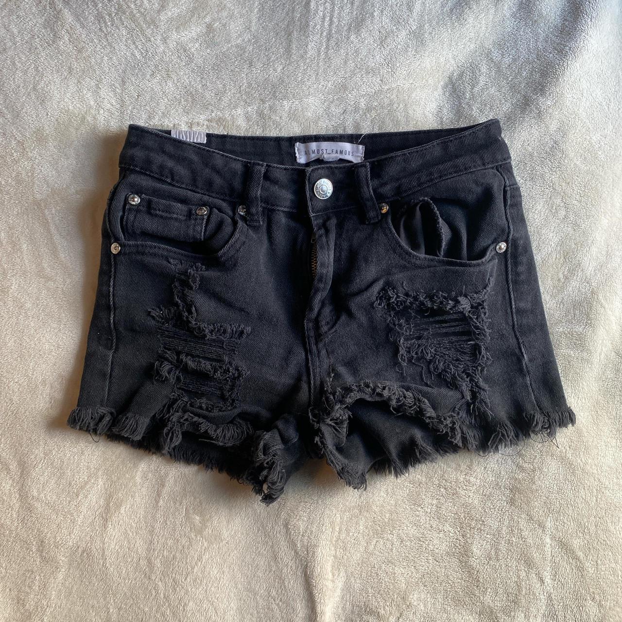 Black shorts with distressed details womens size 0 - Depop