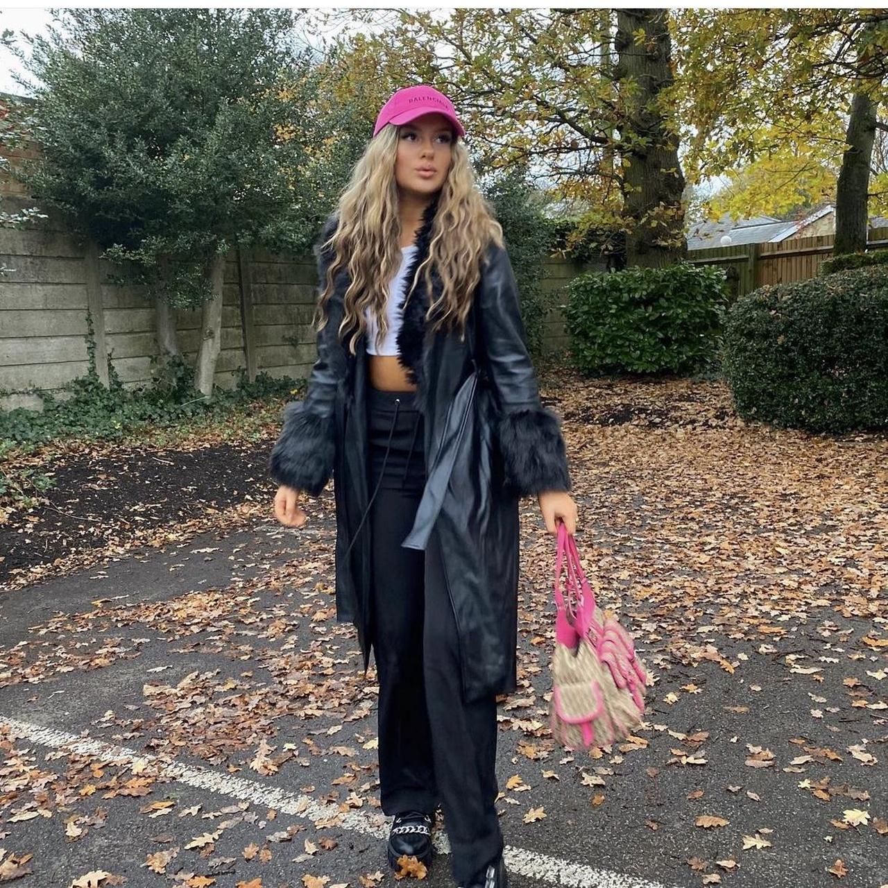 Primark long faux leather fur lined coat... - Depop