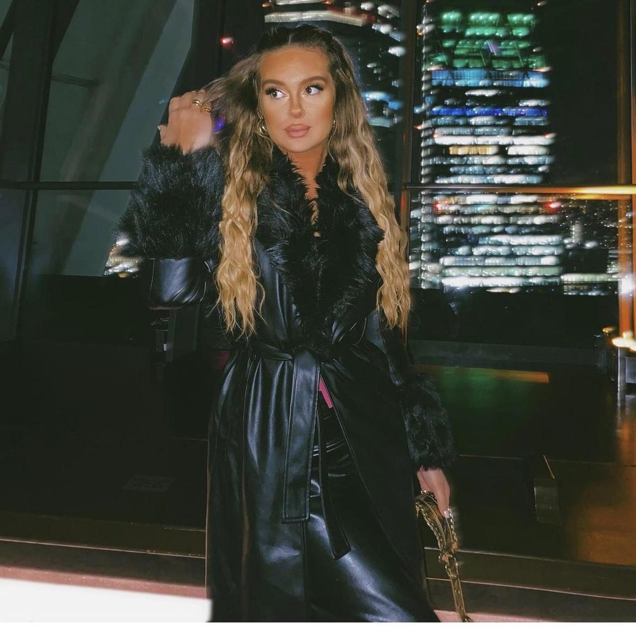 Primark long faux leather fur lined coat... - Depop