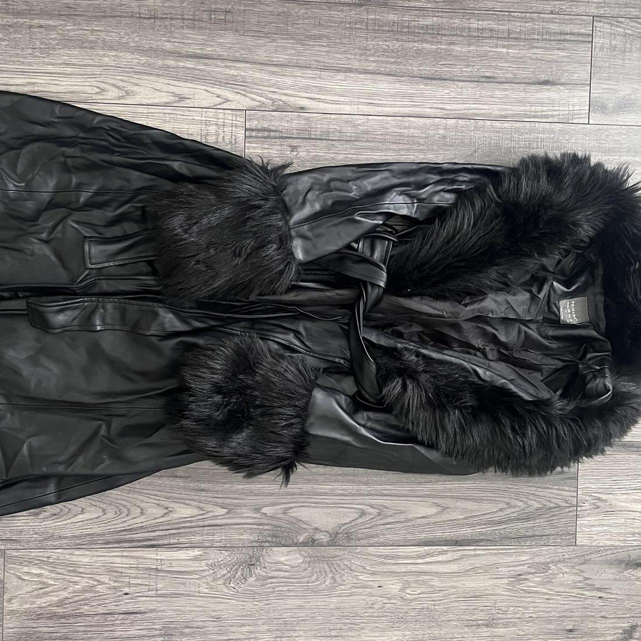Primark long faux leather fur lined coat... - Depop