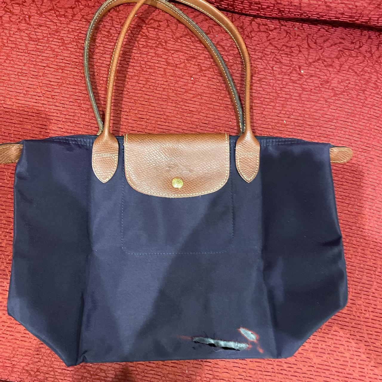Small size longchamp tote bag, navy blue colour with... - Depop