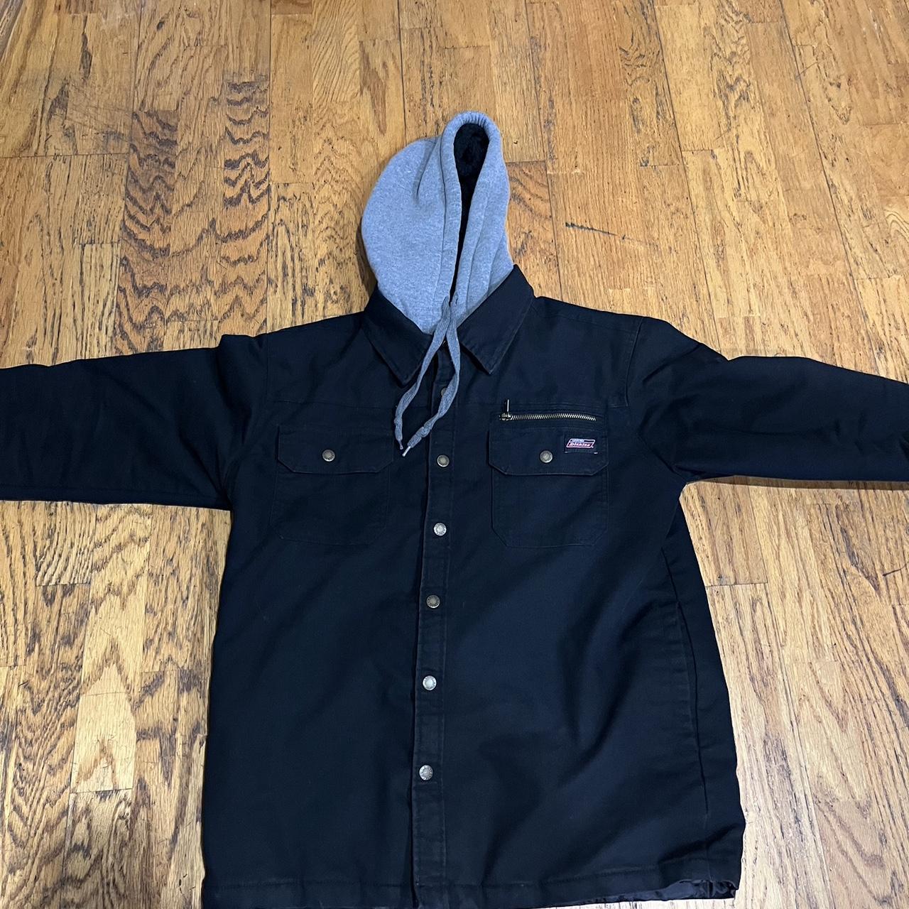 black dickies workwear jacket w grey hoodie an inner... - Depop