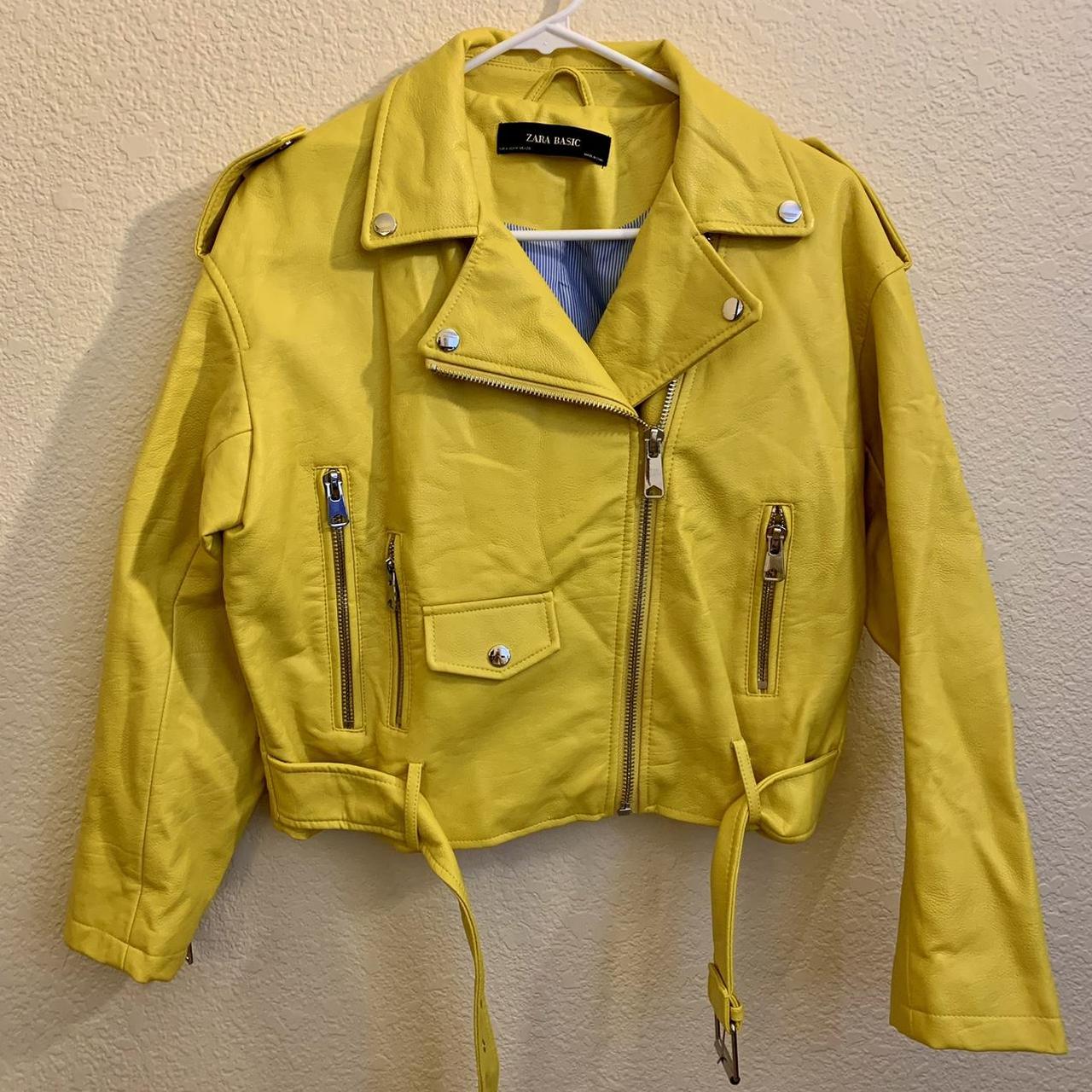 Zara Yellow Faux Leather Jacket - Depop