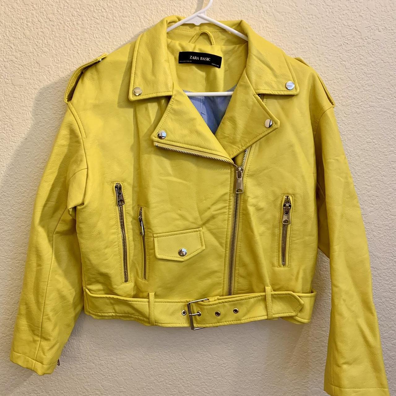 Zara Yellow Faux Leather Jacket - Depop