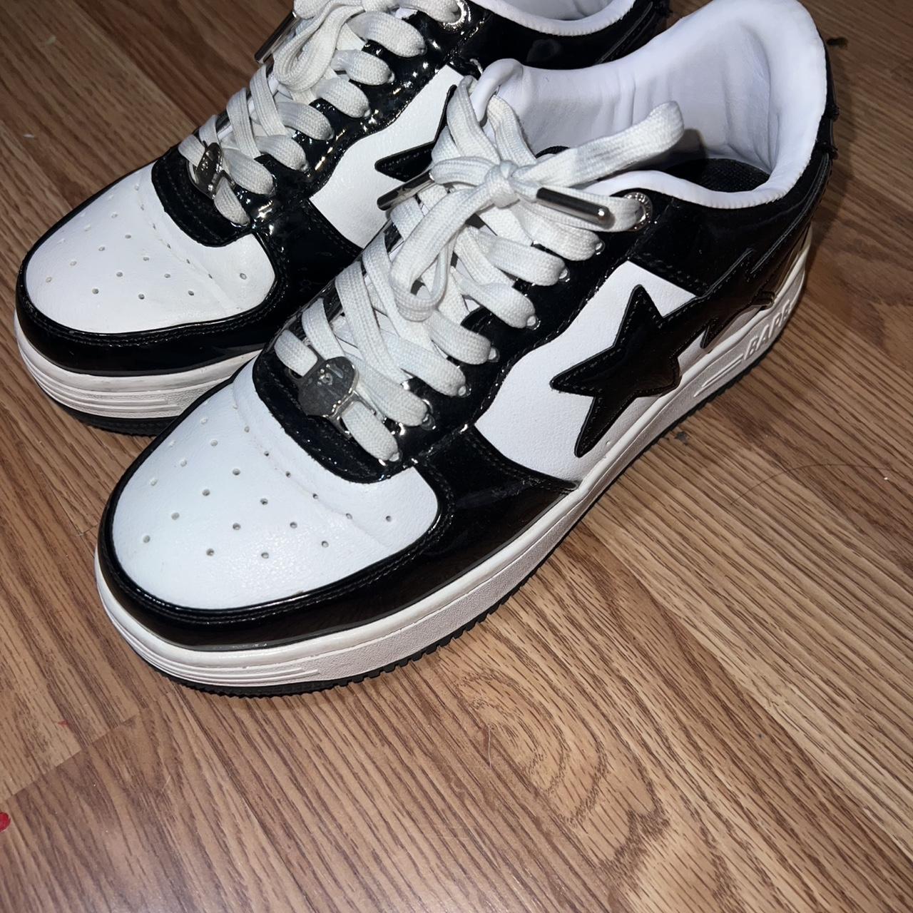 Black and white bapesta shoes size 7 grade school us... - Depop