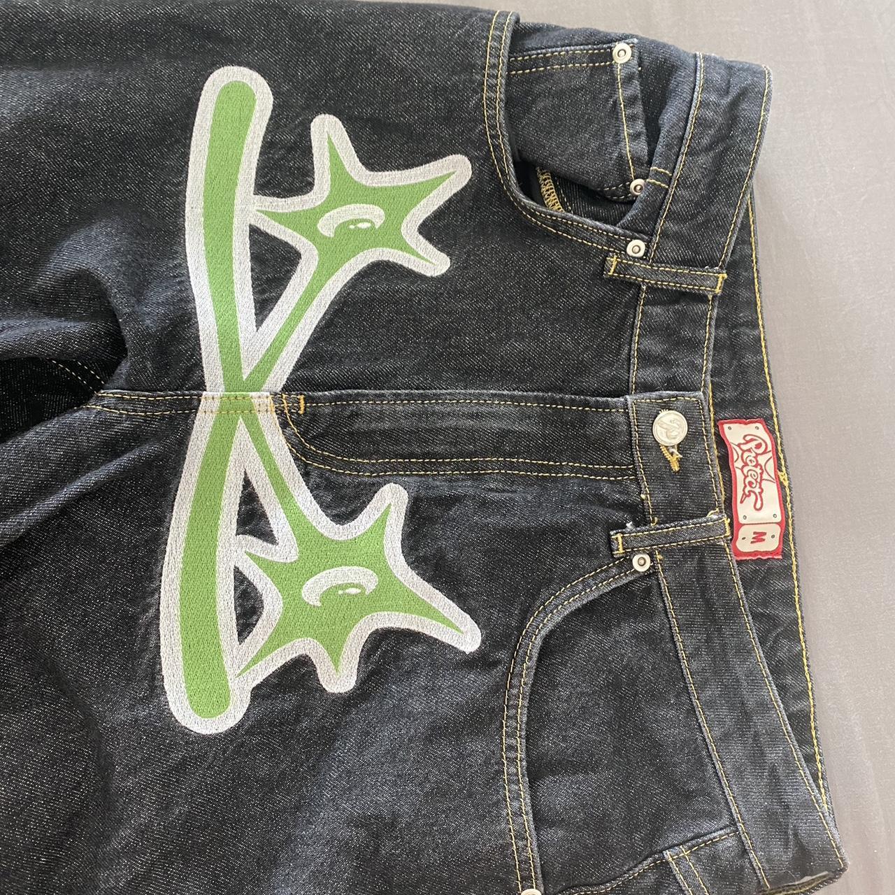 #Protect ldn jeans green spike #denim jeans Original... - Depop