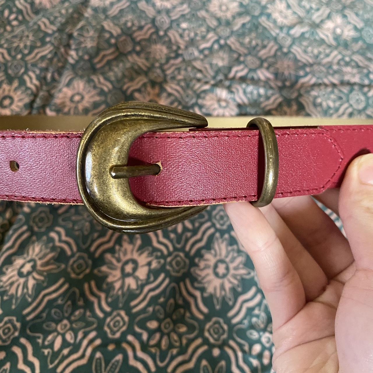 red retro style belt with bronze buckle #retro | Depop