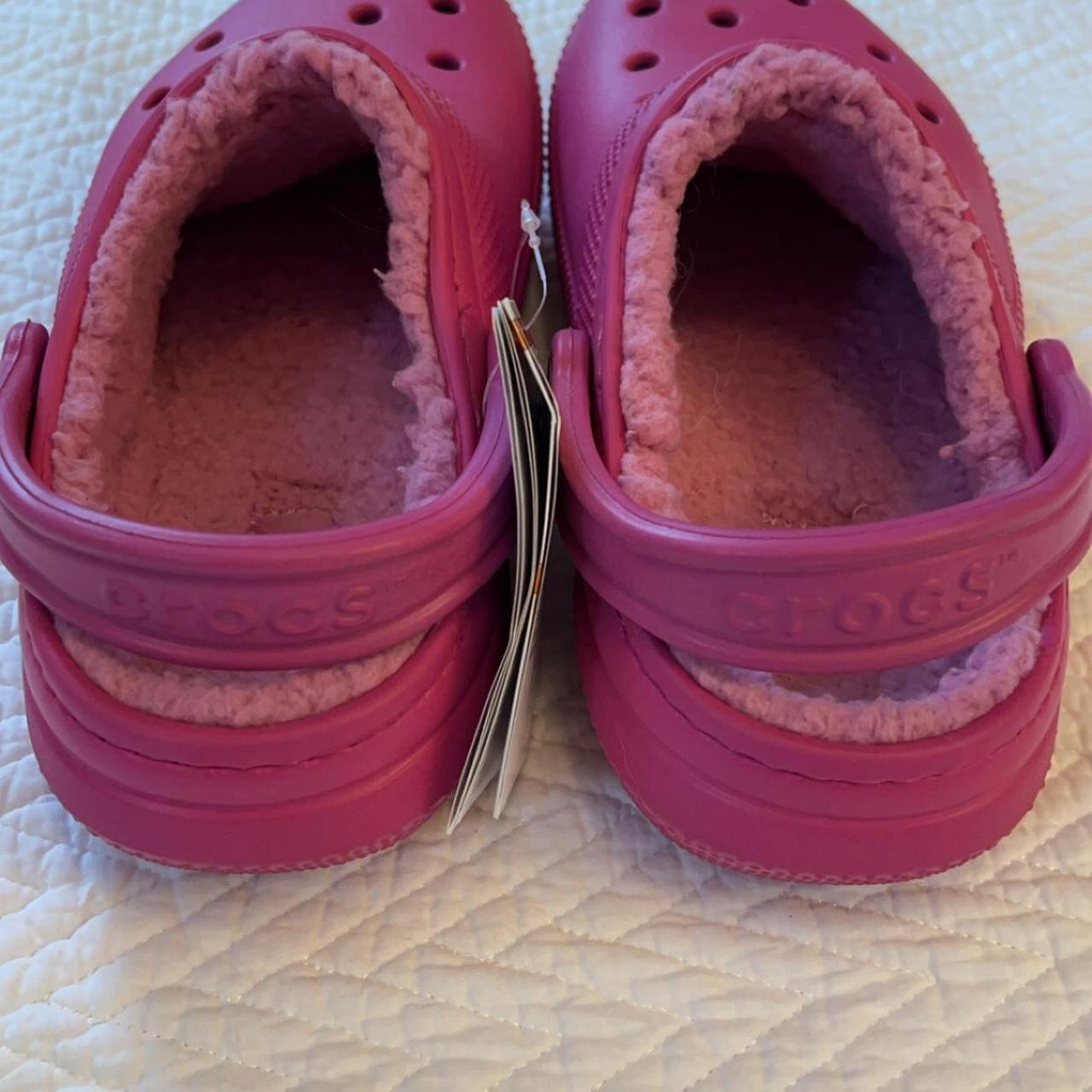pink fuzzy crocs, new with tags, never worn!!... - Depop