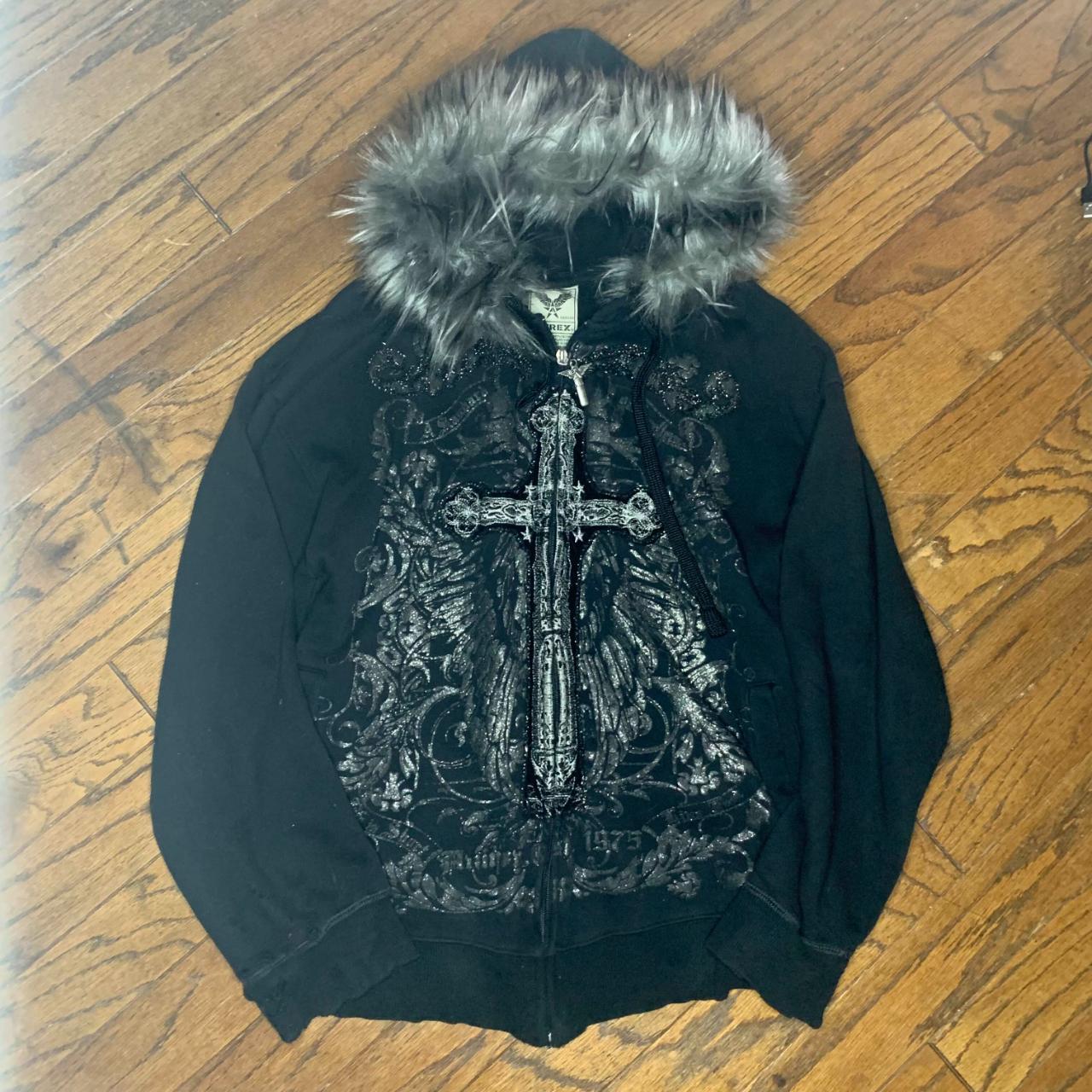 Affliction fur hoodie Size: Large (but fits a... | Depop
