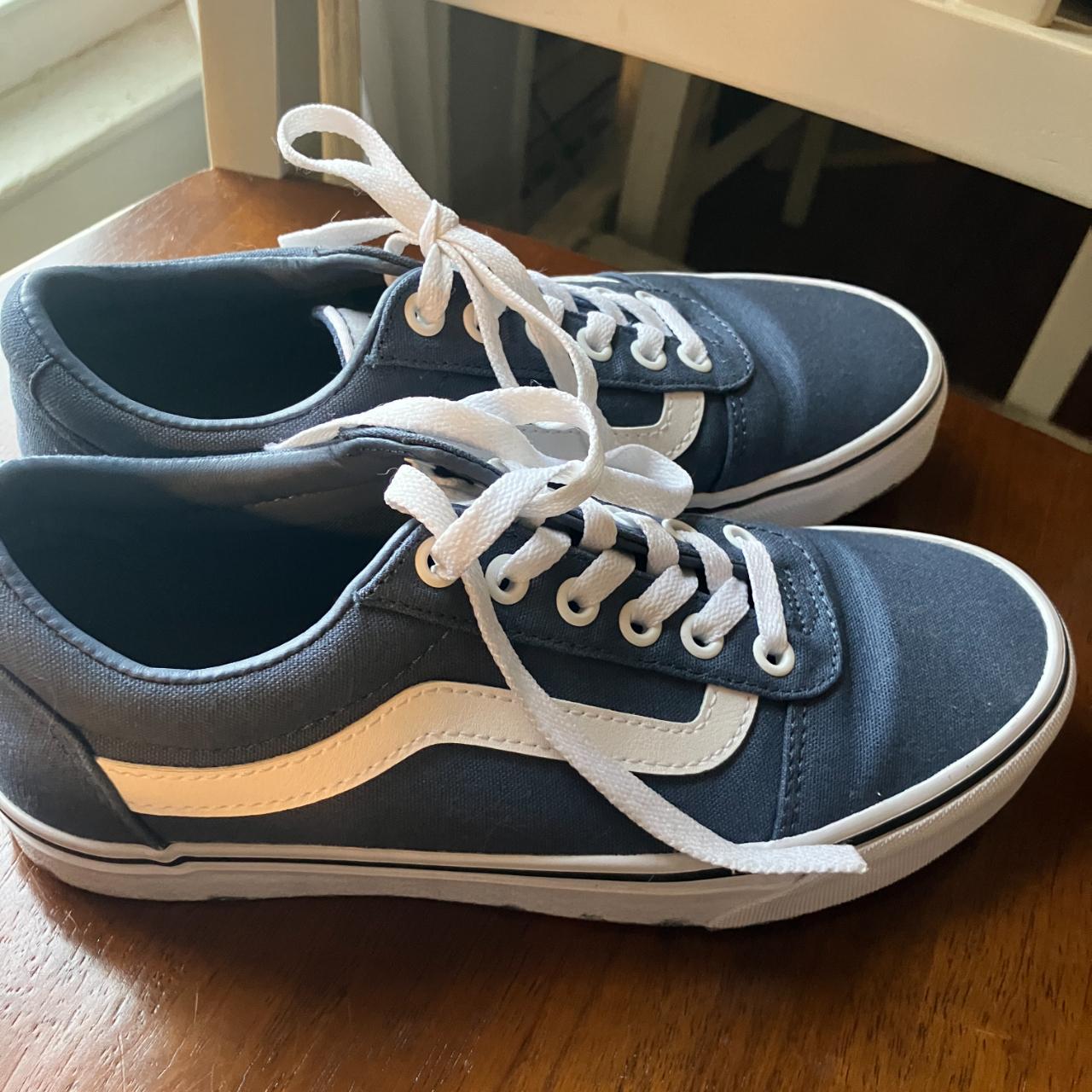Slate blue Vans size 7. Worn once. In excellent... - Depop