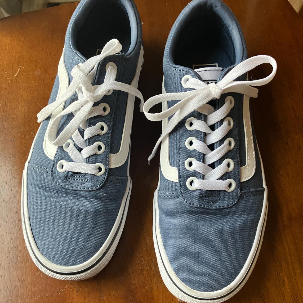 Slate blue Vans size 7. Worn once. In excellent... - Depop