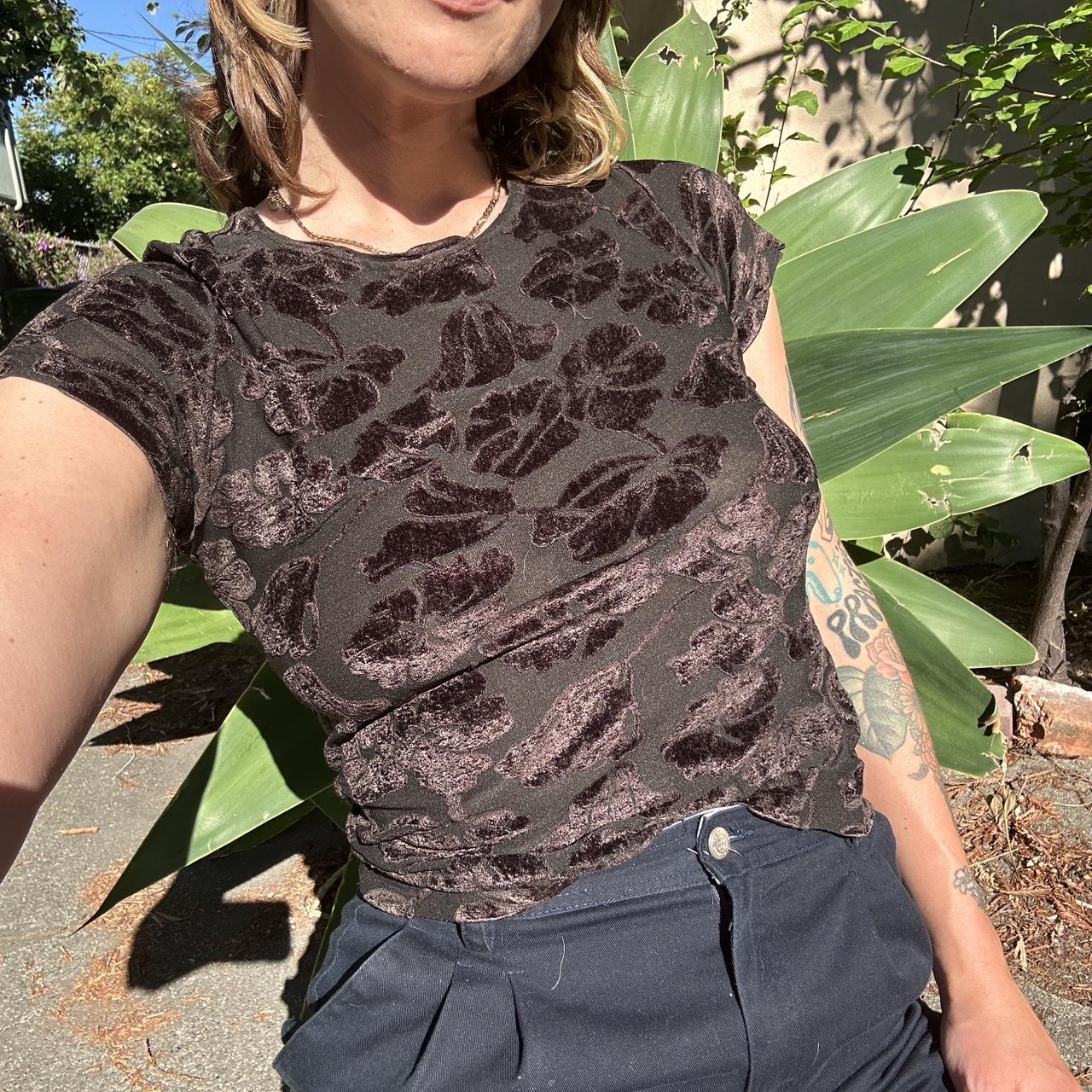 Very cool vintage velvet floral pattern mesh top. No... - Depop