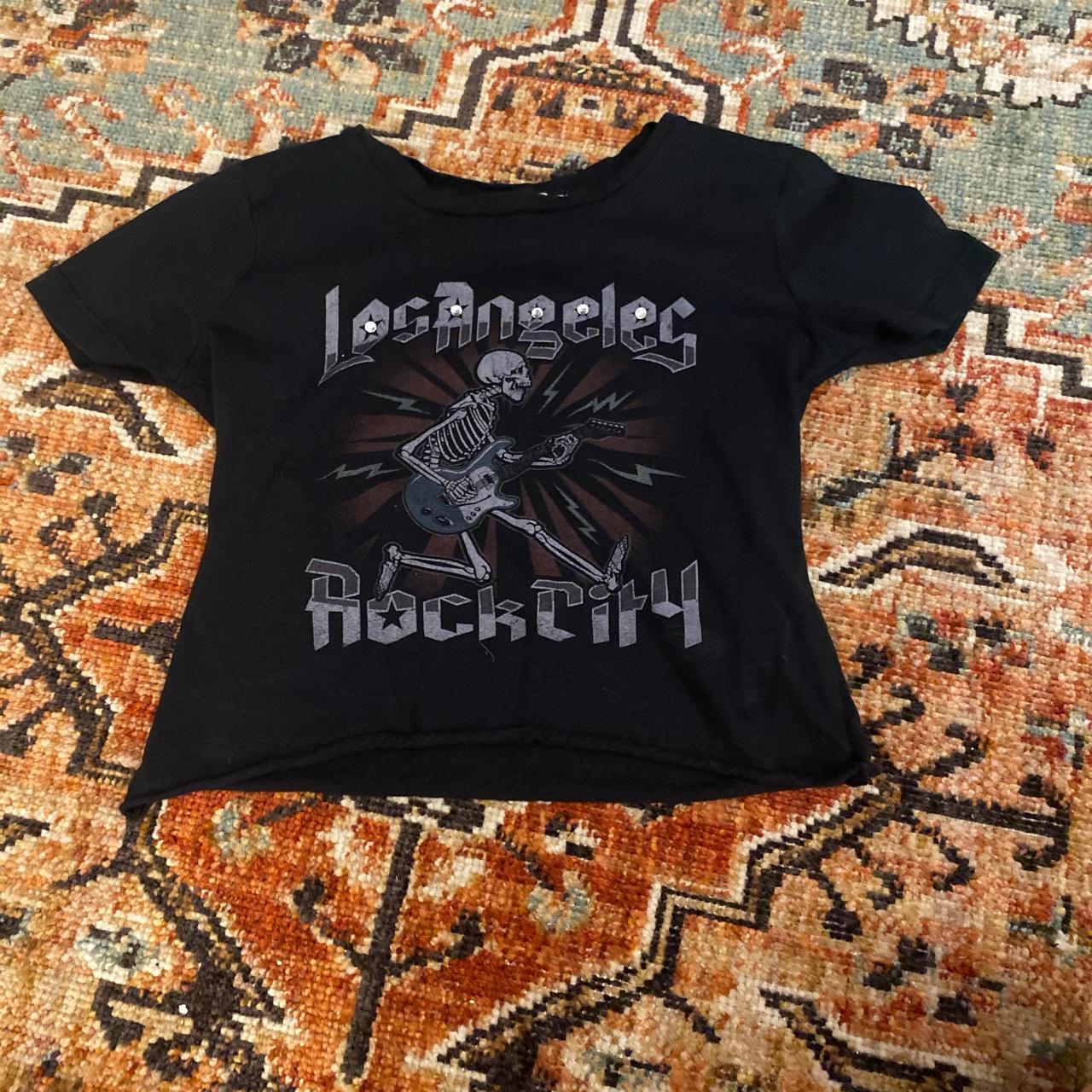 Cropped rock inspired baby tee. Homemade cropped on... - Depop