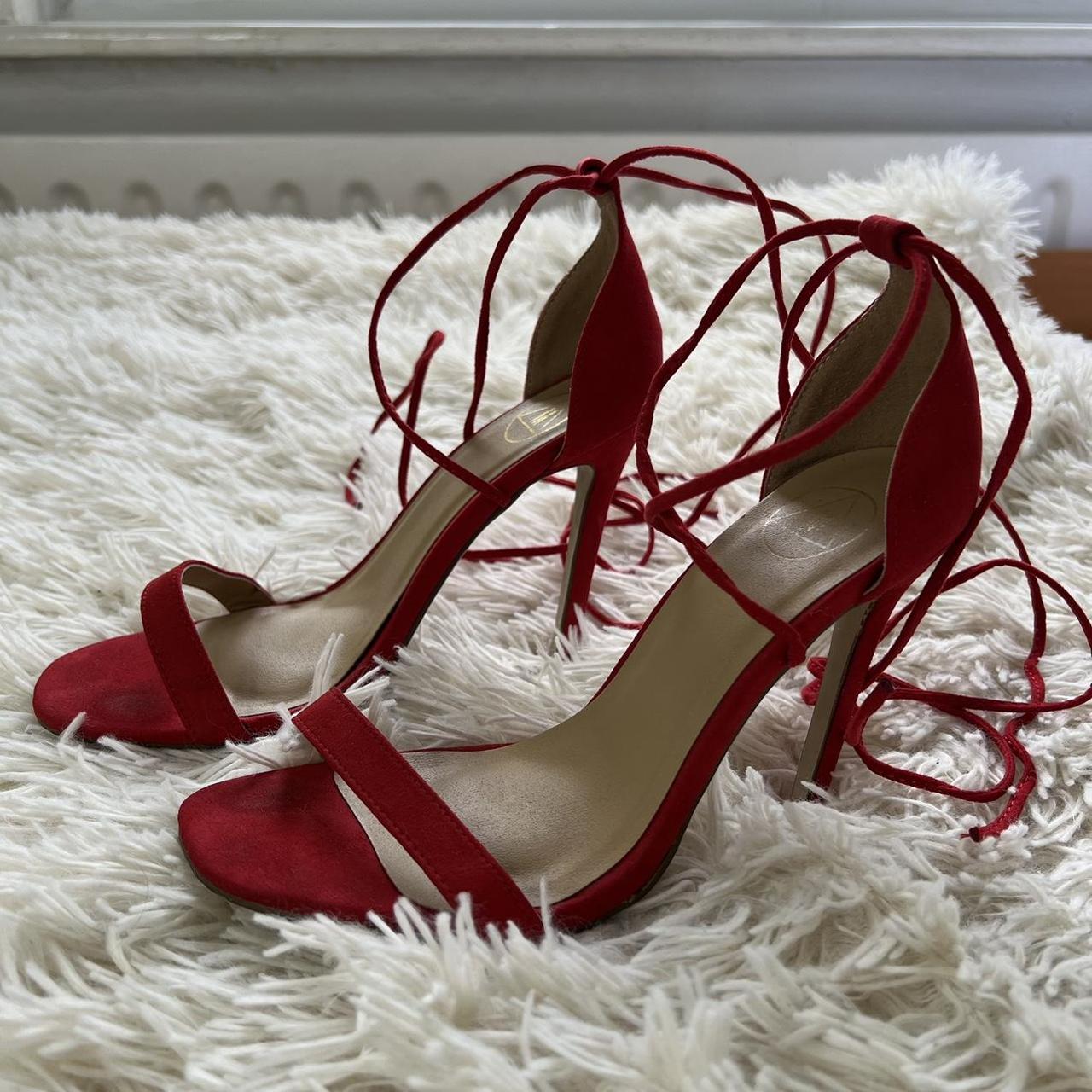 Missguided red lace up stiletto heels Worn once for... - Depop