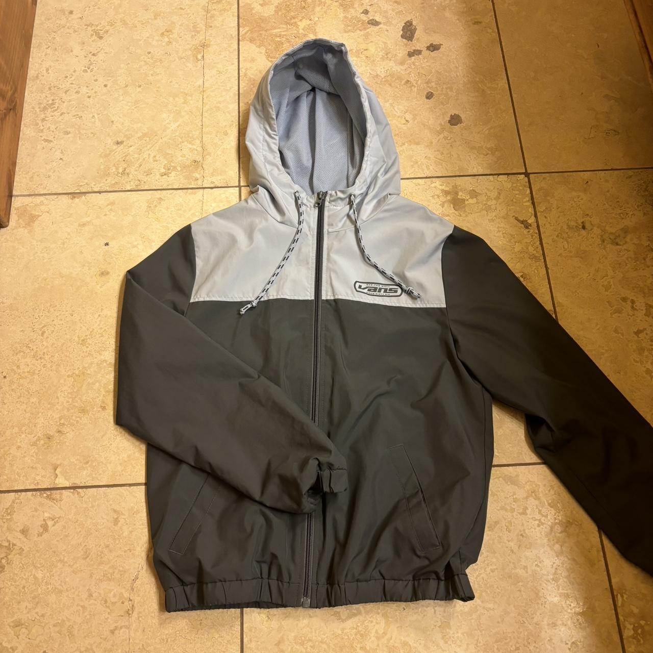 dark grey and light blue vans windbreaker XS - Depop