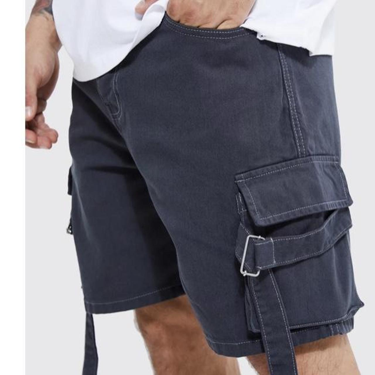 Boohooman- cargo with strap detail short in grey-... - Depop