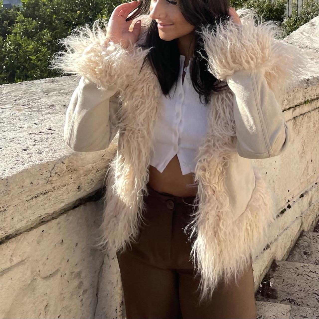 Urban Outfitters cream fluffy jacket, size S, great... - Depop