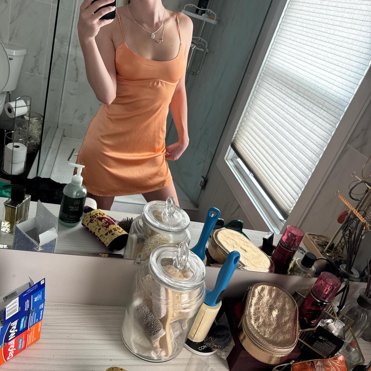 Orange silk slip dress, size small, super cute for a... | Depop
