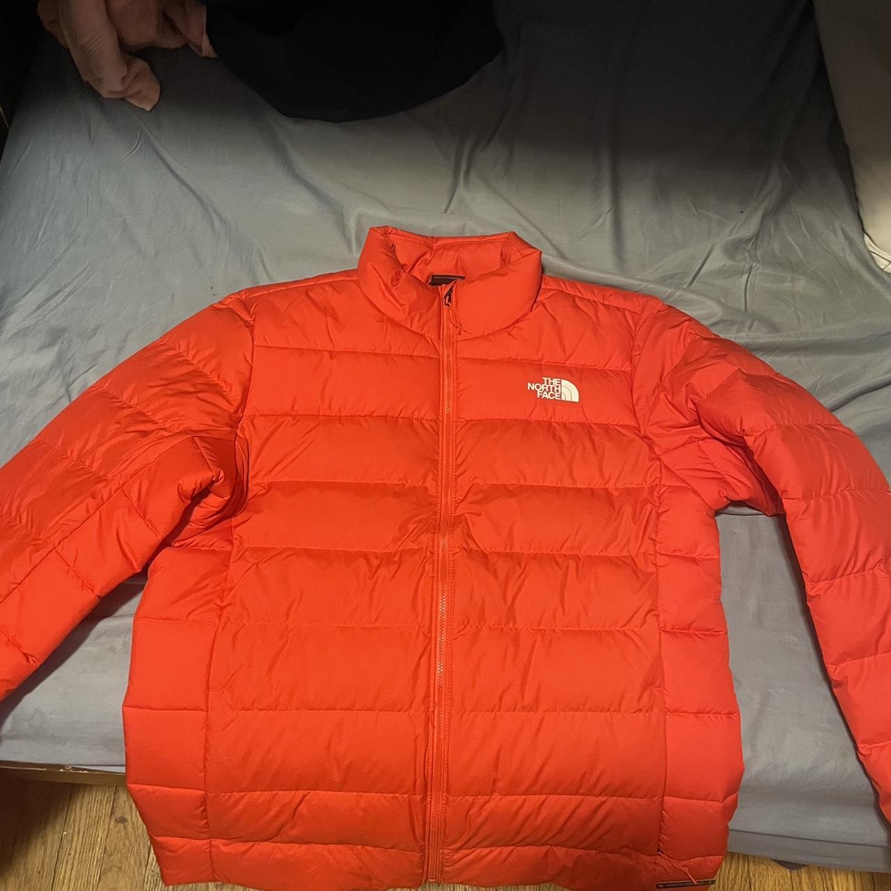 North face) light puffer fiery red - Depop