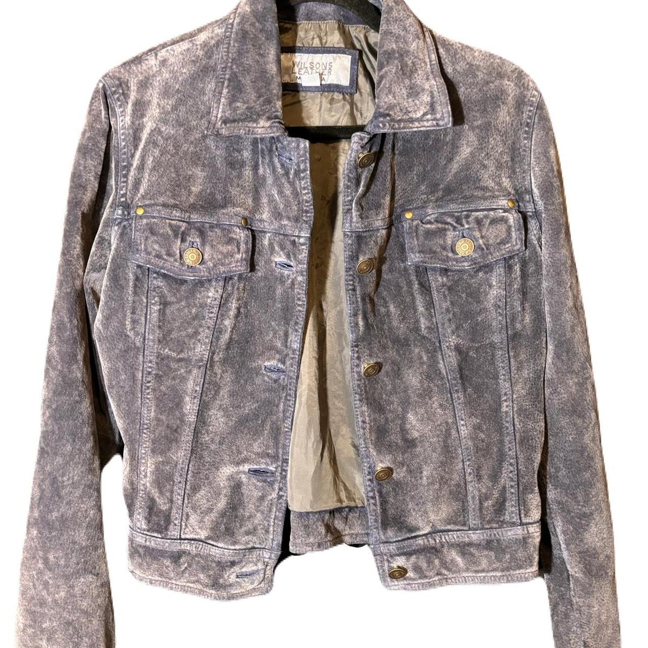 Wilsons Leather Suede Jacket in Distressed Blue... | Depop