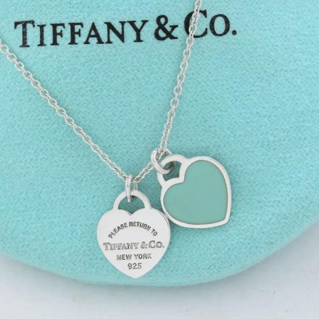 Return to Tiffany double heart blue necklace 45 cm... - Depop