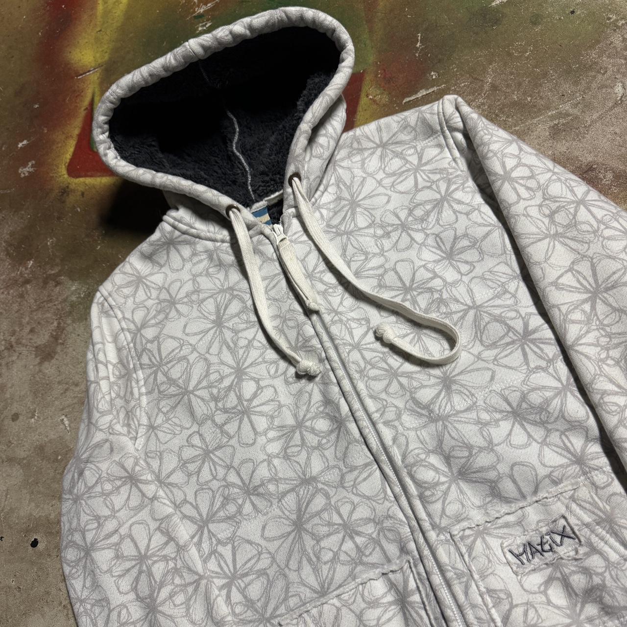 y2k Matix Fur Zip-up Hoodie White/Grey Fit womens M... | Depop
