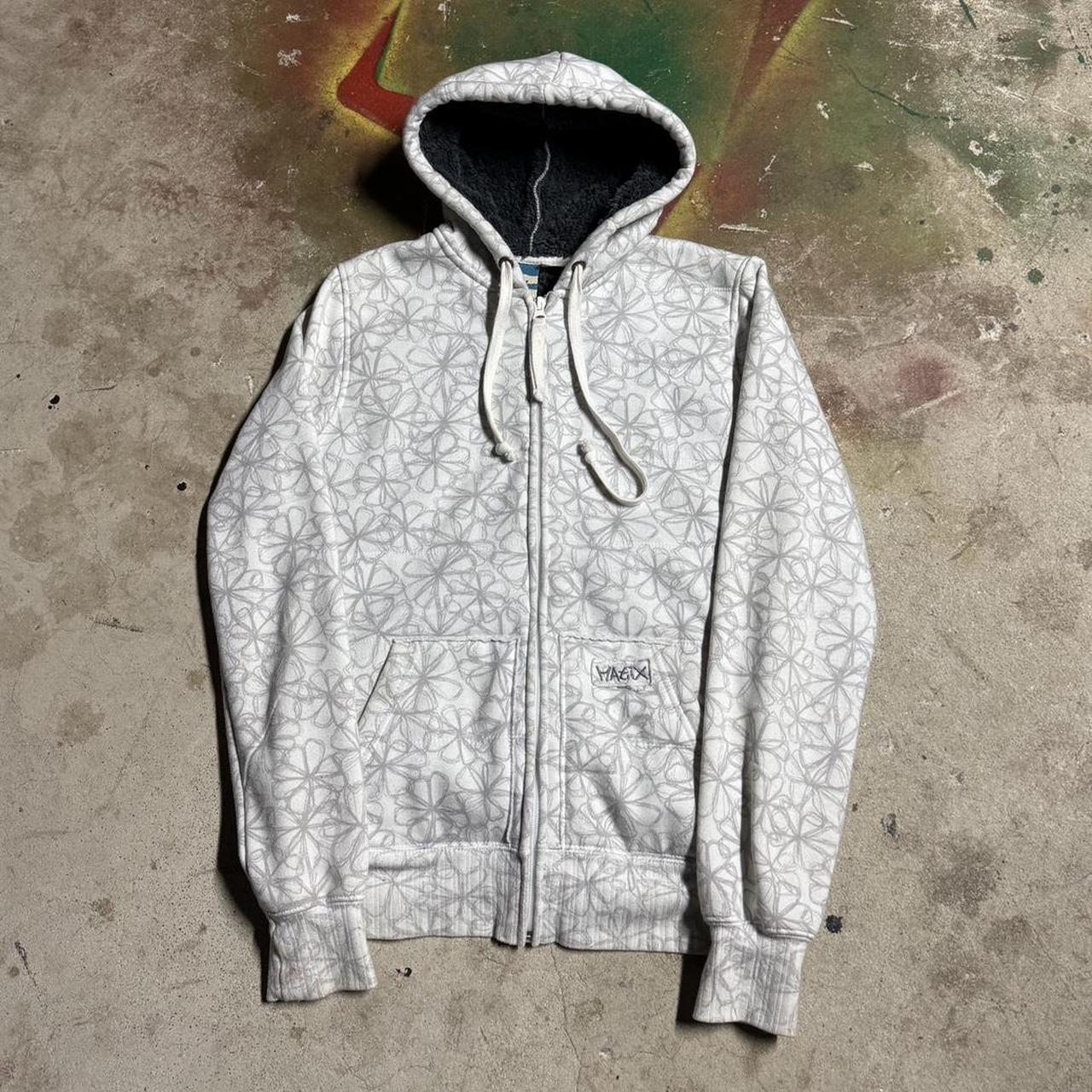 y2k Matix Fur Zip-up Hoodie White/Grey Fit womens M... | Depop